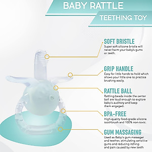 Joymax Baby Teething Toys, BPA-Free and CPSIA Certified Soft Freezable Rattle Molar Teether Toothbrush for Babies 0-6 Month - Food Grade Silicone - Dishwasher & Freezer Safe