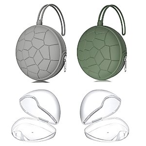 Smlpuame 4 Pack Pacifier Holder Case Set,2 Silicone Portable Pacifier Cover Pouch Bag for Diaper Bags Baby Carriage with 2 Transparent Pacifier Storage Container Box,Easy to Clean,Classic(Green+Grey)