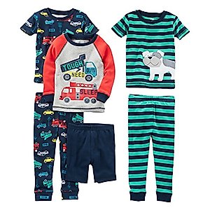 Simple Joys by Carter's Boys' 6-Piece Snug Fit Cotton Pajama Set, Multicolor/Cars/Dog/Firetruck/Stripe, 4T