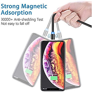 Terasako Magnetic Charging Cable 4-Pack [1ft/3ft/6ft/6ft], 360° Rotating Magnetic Phone Charger Cable with LED Light, 90° Angle Connector, Nylon-Braided Cords