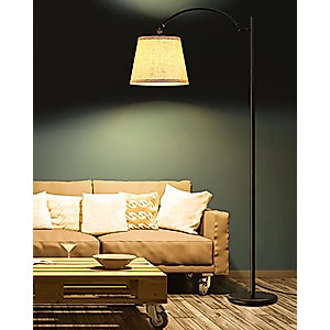Floor Lamp for Living Room，Modern Lamp with Rotary Switch, Adjustable Tall Standing Reading Lamp with Hanging Linen Shade for Bedroom, Office, Black（3 Color Temperatures Bulb Included ）
