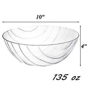 Lyellfe 4 Pack Large Salad Bowls, 135 OZ Plastic Salad Bowls, Mixing and Serving Bowls, Chip Bowls for Party, Round 10 Inch Serving Bowls for Cereal, Salad, Soup and Popcorn