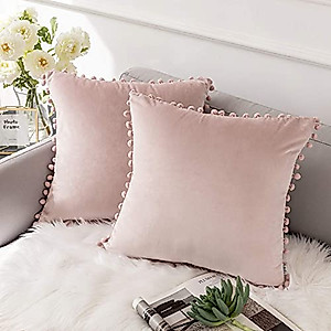 Ashler Home Deco Soft Faux Sheepskin Fur Rug Pink Fluffy Area Rug & Throw Pillow Covers with Pom