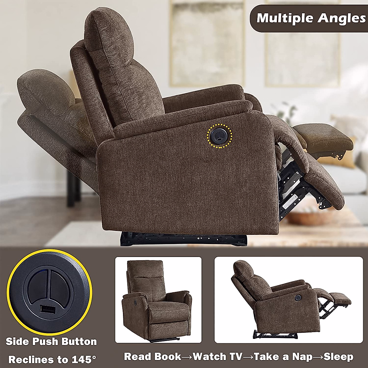 BCPHOME Electric Power, Small Recliners on Clearance,Living Room Single Sofa, Home Theater Seating with USB Port,Ergonomic Lounge Chair,Brown