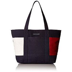 Tommy Hilfiger womens Canvas Tote Shoulder Handbag, Navy, One Size US