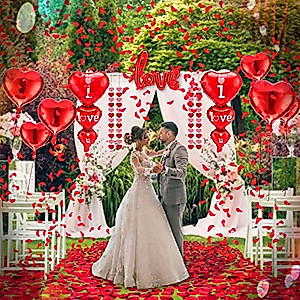 I Love You Balloons and Heart Balloons Kit with 2000 Pcs Dark-Red Silk Rose Petals Wedding Flower Decoration for Valentine Day Party Decorations