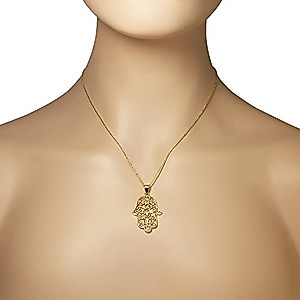 925 Sterling Silver Yellow Gold-Tone Large Filigree Womens Evil Eye Hamsa Pendant Necklace