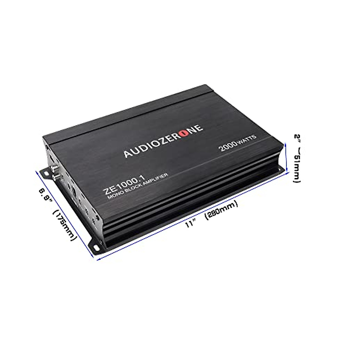 Car Audio Amplifier ZE1000.1 2000W Monoblock Class D MOSFET Subwoofer Audio, 1-4 Ohm Stable, Low Pass Crossover, Mosfet Power Supply, Stereo