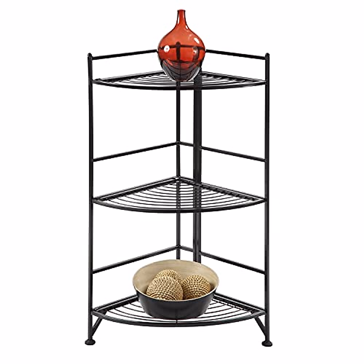 Convenience Concepts Xtra Storage 3 Tier Wide Folding Metal Shelf, White & Xtra Storage 3 Tier Corner Folding Metal Corner Shelf, White