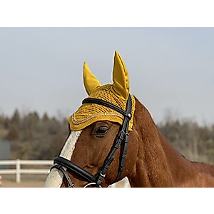 TGW RIDING Horse Ear Bonnet/Net/Hat/Horse Hood/Mask Horse Veil Horse Ear Bonnet (Full, Yellow)