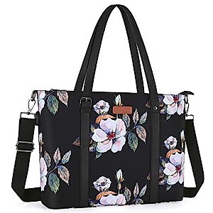 MOSISO USB Port Laptop Tote Bag (15-16 inch) with Adjustable Top Handle, Laptop Bag for Women, Hibiscus Polyester Work Travel