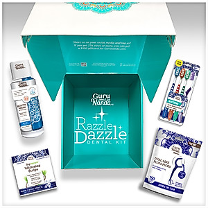 GuruNanda Teeth Whitening Razzle Dazzle Kit - Includes 14 Whitening Strips, 4 Pk Whitening Toothbrush, 150 ct Floss Picks & 1 Dual Barrel Mouthwash - Enamel Safe Dental Kit for Sensitive Teeth & Gums