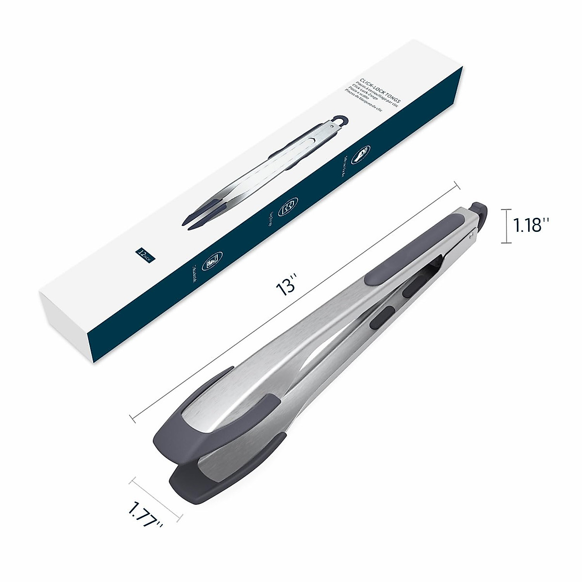 KITCHENDAO Tongs for Cooking with Silicone Tips 12 Inch, One-handed for Convenience, Soft-touch Handle, Silicone Tipped Stainless Steel Kitchen Food Grill BBQ Tongs for Non-stick Cookware Air Fryer