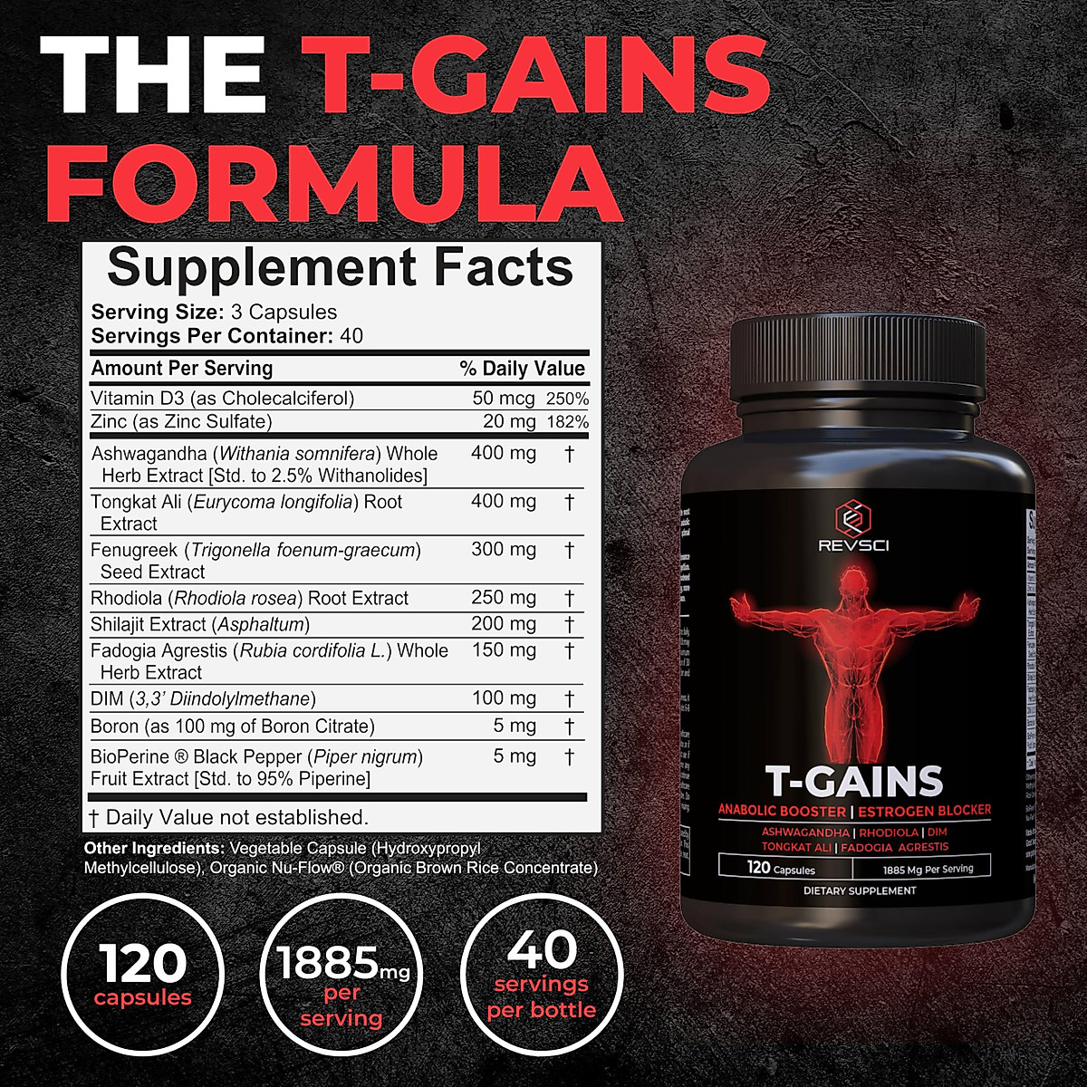 Anabolic Booster & Muscle Builder for Men, Total GAINS Muscle Growth & Estrogen Blocker for Men, Ashwagandha Shilajit for Men, Fadogia Agrestis Tongkat Ali for Men, HGH Supplements for Men, 120 Count