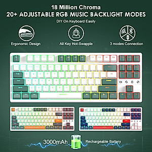 Wireless Gaming Keyboard and Custom Coiled USB C Cable,Triple Mode 2.4GHz/BT 5.0/USB-C,TKL Hot Swappable Mechanical Keyboard Yellow Switches,Rechargeable 3000mAh for PC PS5 PS4 Xbox-2 in 1 Kit