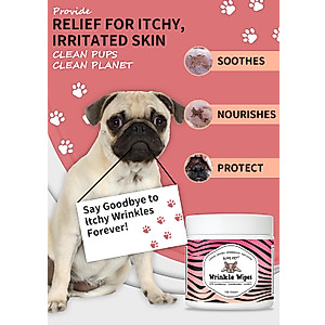Natural Wrinkle Wipes for Dogs, 120 Count, Hypoallergenic Dog Wipes, Wrinkle Wipes French Bulldog, Cleaning & Deodorizing, Dog Wipes for Grooming Faces, Paws & Butts