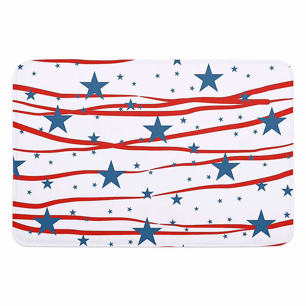 DIFNARY July 4th Bath Rugs Patriotic American USA Stars Independence Day Holiday Sponge Doormat Absorbent Non Slip Backing Flannel Mat Red Stripe Memory Foam Mats for Bathroom Kitchen, 18 * 30IN