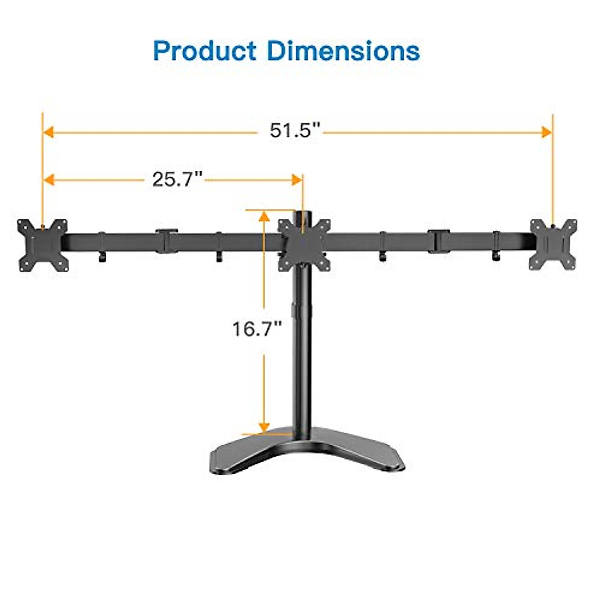 HUANUO Triple Monitor Stand, Free Standing Three Monitor Desk Mount for Screens Up to 24 inch, Heavy-Duty Fully Adjustable Monitor Arm, Holds Up to 22lbs Each, VESA 75x75 or 100x100