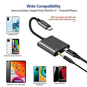 AGVEE USB-C to 3.5mm Headphone Adapter, Type-C Aux Jack Earbuds Splitter, USBC Audio TRRS Mic Earphones Dongle, PD 30W Charging Converter for Samsung S21 S20, Note 20 10, Pixel 2 3 4 XL, Gray