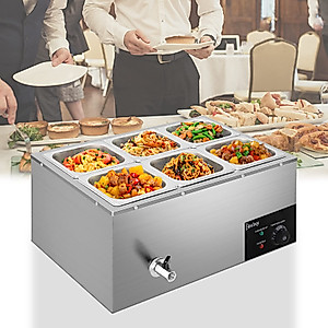 ROVSUN 21QT 6-Pan Electric Commercial Food Warmer, 110V Stainless Steel Bain Marie Buffet, 3.2 QT/Pan Stove Steam Table with Temperature Control & Lid for Parties, Catering, Restaurants