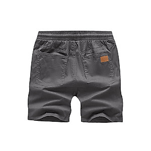 JMIERR Mens Casual Shorts - Cotton Linen Drawstring Summer Beach Stretch Twill Chino Golf Dress Shorts Shorts with Pockets Elastic Waist, 2XL, A1 Grey2