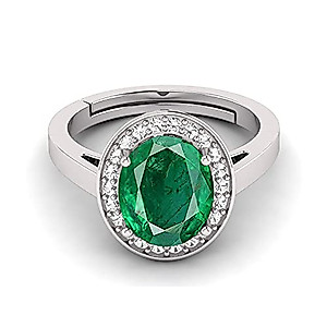 LMDPRAJAPATIS Natural 10.25 Ratti Lab Certified Emerald Panna 925 Sterling Silver Oval Shape Solitaire Adjustable Ring