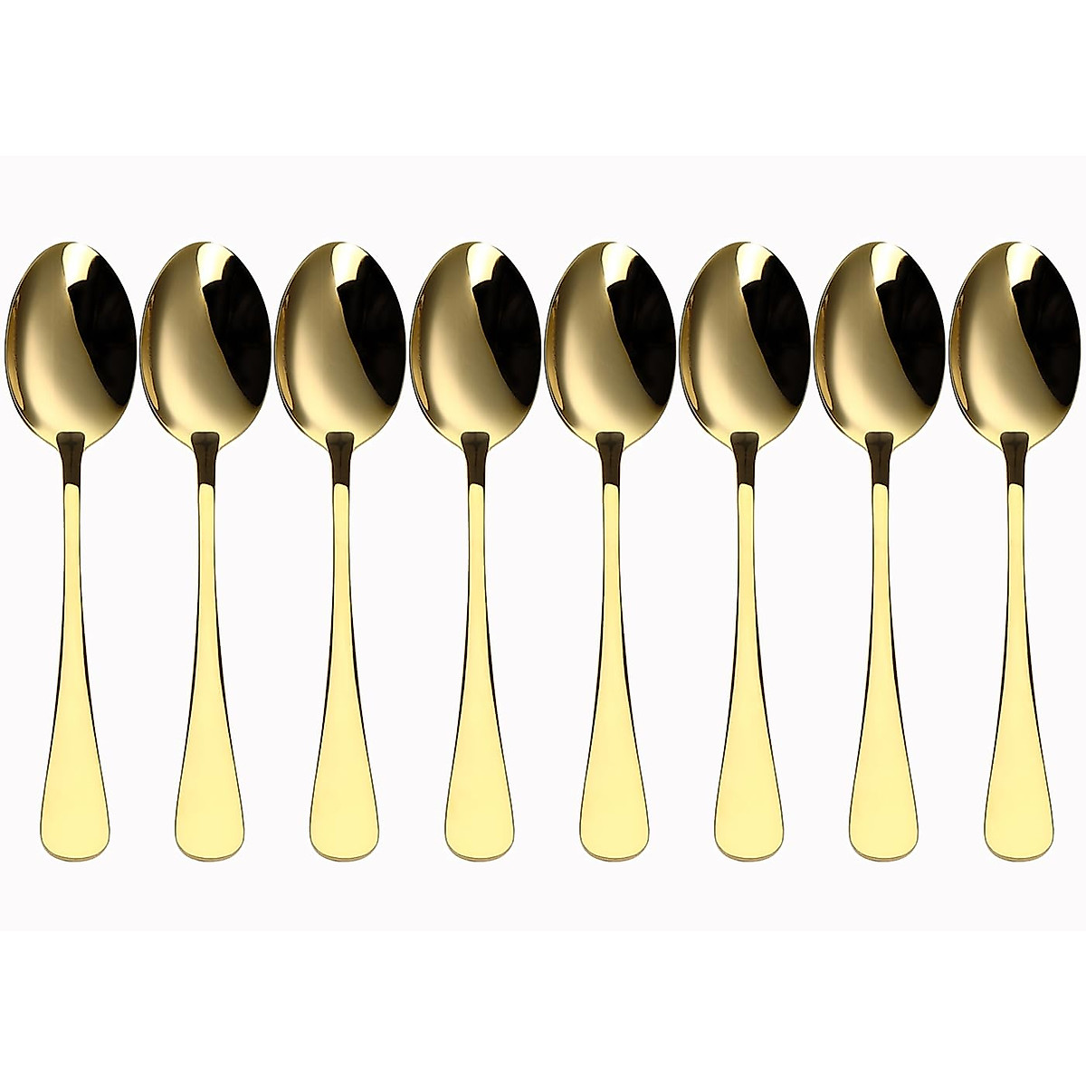 WYT Gold Teaspoons Set of 8, Stainless Steel Gold Silverware Dessert Spoon, Coffee Spoon, Mirrored Finish, Dishwasher Safe, 6.7-Inches