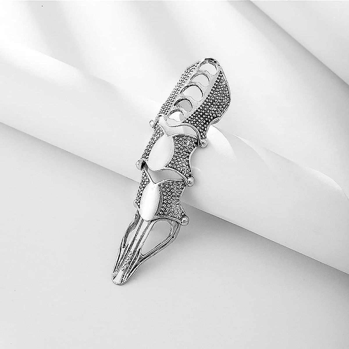 ABJFJE Punk Rock Armor Knuckle Joint Full Finger Double Loop Ring Gothic Activity Rings Halloween Cosplay Costume Accessories Jewelry for Men Women (Antique silver)