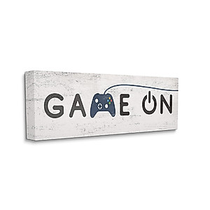 Stupell Industries Game On Video Gamer Phrase Blue Vintage Controller, Designed by Daphne Polselli Canvas Wall Art, 13 x 30, Grey