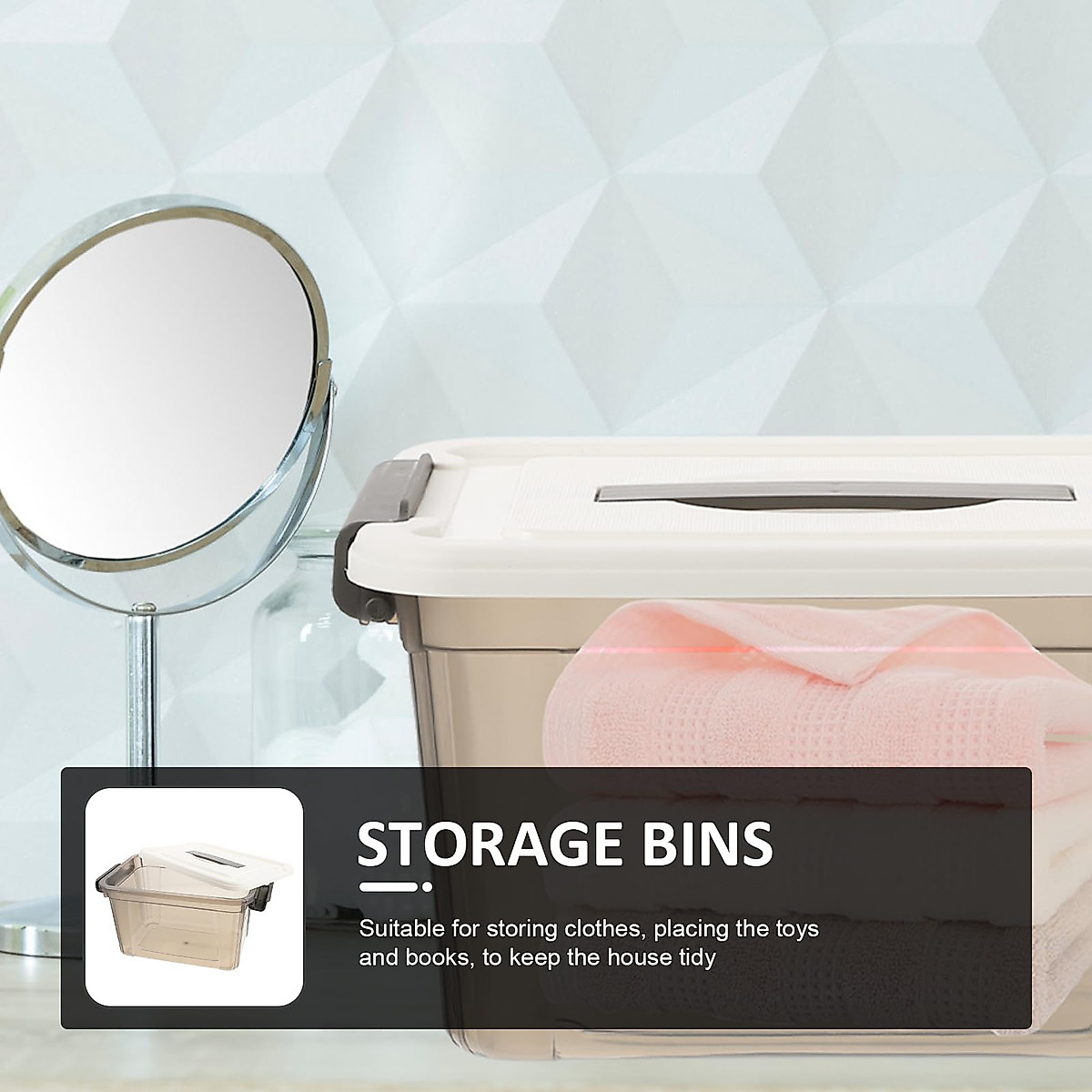 PRETYZOOM Storage Bins with Lids Tote Organizer Makeup Container Sundries Storage Bin Plastic Bins for Storage Clear Storage Case Stackable Tote Container Boxes PP Office Books Plastic Box