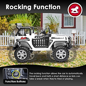 Sopbost 2-Seater Ride on Truck 12V Ride On Toys, Ride On Car with Remote Control Off-Road Battery Powered Electric Car for Kids with 2+1 Gear Shift, Spring Suspension, LED Headlights (White)