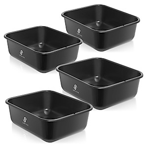 Jubilee 4-Pk Plastic Storage Bin, Bus Utility Tub - Heavy Duty Commercial Dishwashing Box for Restaurant Kitchen Organization and Storage, 11L Black