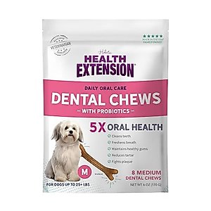 Health Extension Probiotic Dental Bones for Dogs, 8 Medium Bones – Supports Dental Health, Promotes Digestive Health, Ideal for Puppy Training