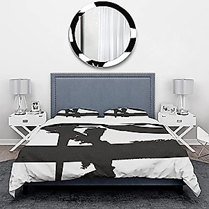 DesignQ Black & White Crossing Paths I Mid-Century Modern Duvet Cover Set, Black Duvet Cover Set Queen, Abstract Bedding Set of 3 Pieces, All Season Mid-Century Modern Bedding Sets Queen