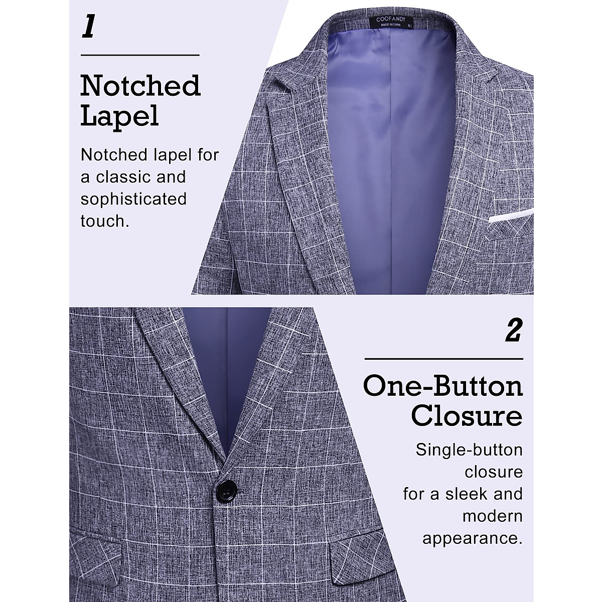 COOFANDY Men Slim Fit Suits Casual Lightweight Blazer Jackets One Button Tuxedos