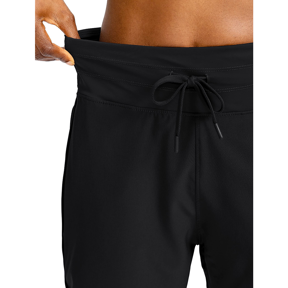 Dyorigin Women's 7" Athletic Running Shorts with 3 Zipper Pockets Long High Waisted Shorts Women for Workout Gym Hiking(Black Large)