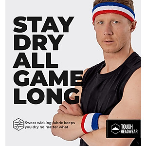 Sports Sweatband Headband Wristband Set - Terry Cloth Headbands for Men & Women, Head & Wrist Sweat Bands for Tennis, Sports, Basketball, Gym, Exercise - USA