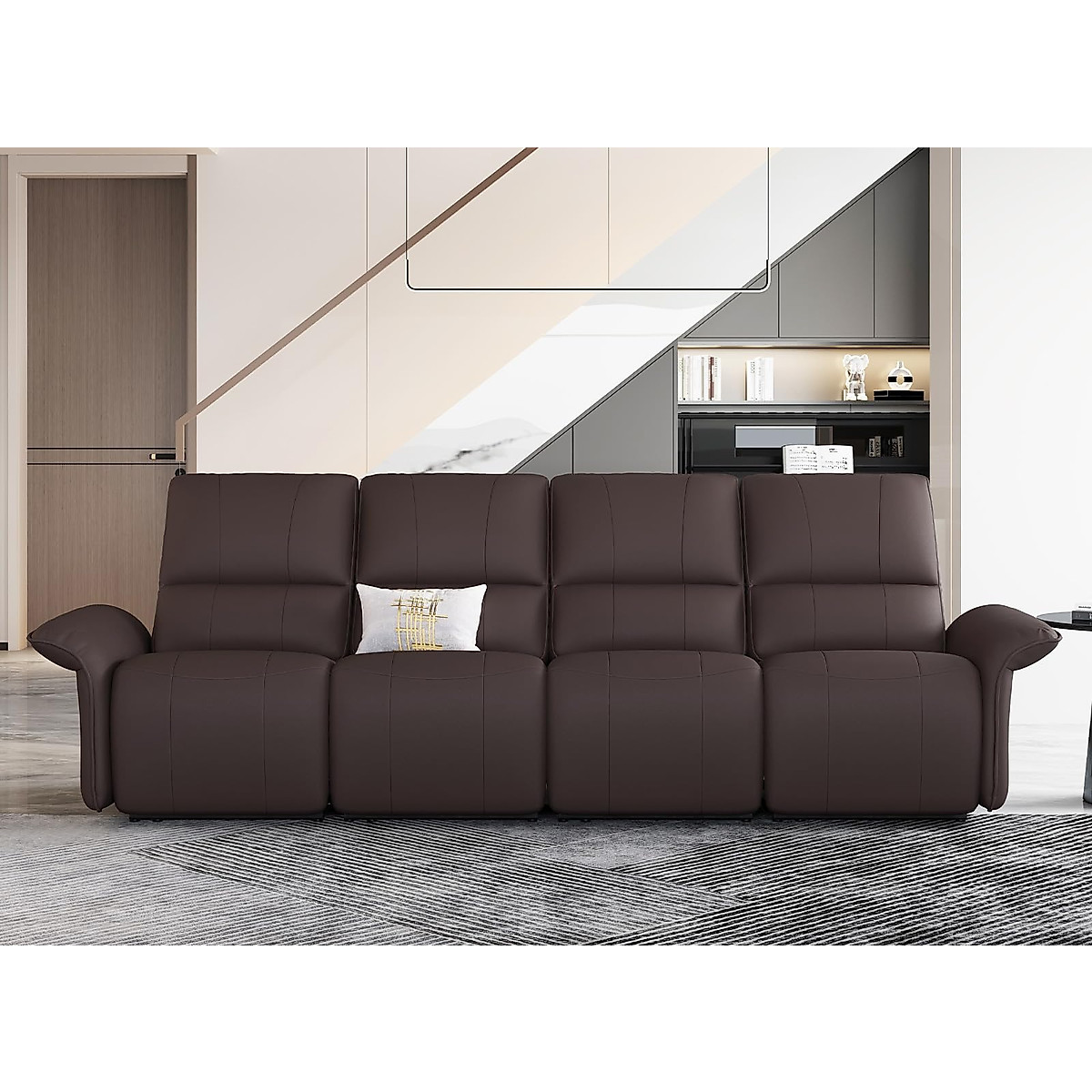 Belffin Brown Leather Recliner Sofa 4-Seater. Office Couch with Recliner, Overstuffed Headrest and Armrest Comfy Recliner Sofa for Living Room.