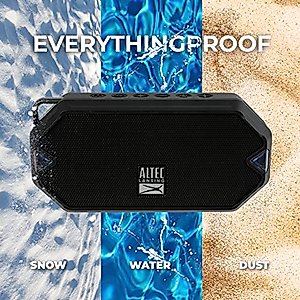 Altec Lansing HydraMini Wireless Bluetooth Speaker, IP67 Waterproof USB C Rechargeable Battery with 6 Hours Playtime, Compact, Shockproof, Snowproof, Everything Proof (Black)