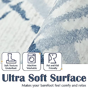 jinchan Area Rug 5x7 Modern Washable Rug Abstract Rug Geometric Grid Non Slip Accent Rug Thin Rug Outdoor Floor Cover Blue Lines Contemporary Soft Rug Carpet Kitchen Living Room Bedroom Dining Room