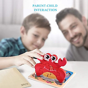 Wooden Puzzles for Toddlers 1-3,Toddler Puzzles Ages 1 2 3 4 Year Old with 6 Animal Patterns-Preschool Kids Learning Educational Montessori Toys Christmas Birthday Gifts