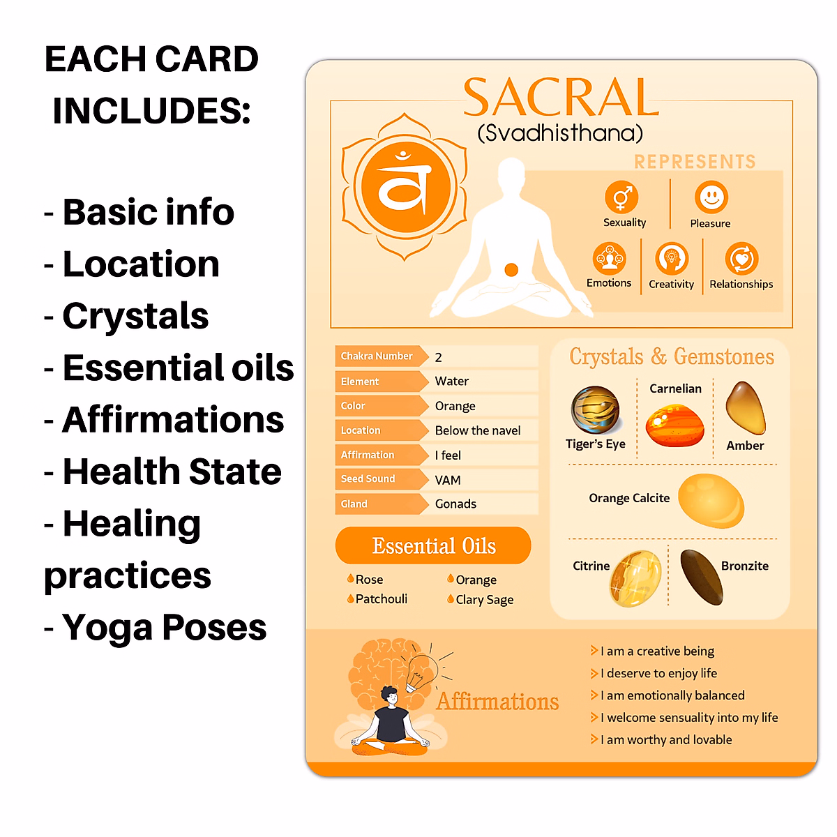 7 Chakras Cheat Sheet Cards - Quick Reference Guides for Chakra Healing - Double-Sided Chakra Information Chart for Beginners - Holistic Health - Affirmations, Crystals, Essential Oils, Yoga Poses
