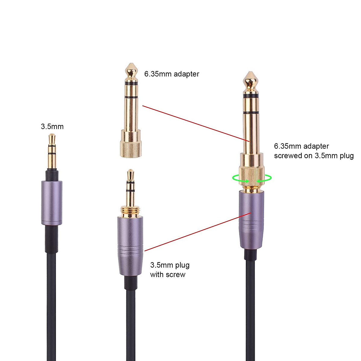 WH-1000xm4 Replacement Headphones Cable, Coiled Aux Cord Compatible with Sony WH-1000xm5, WH-1000xm4, WH-1000xm3, WH-1000xm2, WH-ch510, WH-ch700n, WH-ch710n and more, with 6.35mm Adapter (Max 14Ft)