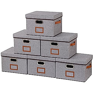 OUTBROS 6-Pack Large Collapsible Storage Bins with Lids, Foldable Fabric Storage Boxes Organizer Containers Baskets Cube with Label Window, for Home Bedroom Office, 13 * 9 * 7.9in Gray