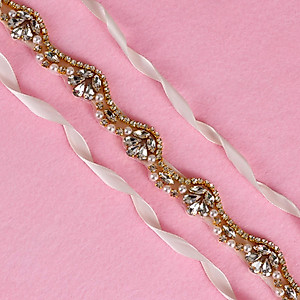 yanstar Handmade Rhinestone Belt Wedding Bridal Belt Sashes for Bridesmaid Dress (Gold-Ivory)