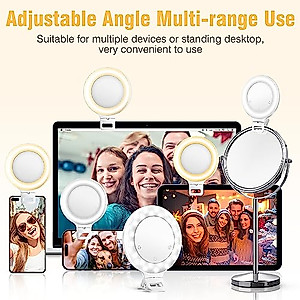 Ring Light, 3 Light Mode Selfie Light Rechargeable Large Capacity Battery Portable 60 LED Adjustable Brightness Clip on Light for Phone, iPad, Laptop, for Makeup, TikTok, Photography, Vlog, YouTube