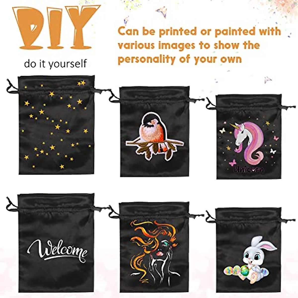 60 Pack Satin Bags Black Silk Bags with Drawstring Jewelry Gift Bags Drawstring Pouch Wedding Favor Drawstring Bags Baby Shower Christmas Gift Bags, 3 x 4", 4 x 6" and 6 x 8''