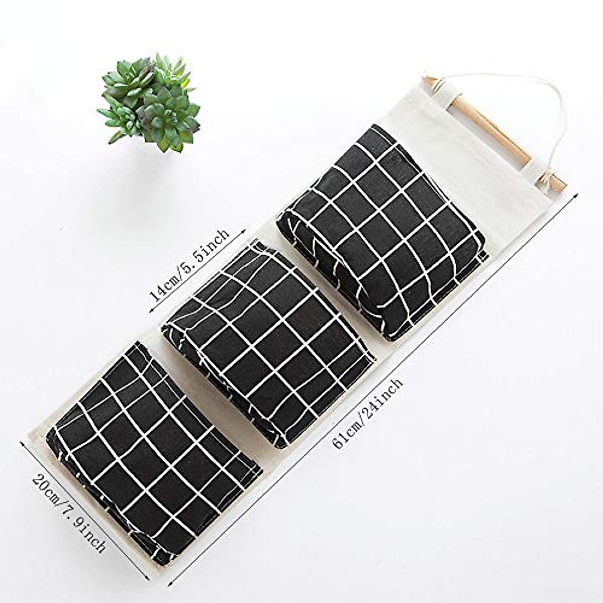 3Pcs Wall Closet Hanging Storage Bag, AUHOKY Premium Linen Fabric Over The Door Organizer, Hanging Storage Pouches with 3 Pockets for Bedroom Bathroom - Waterproof & Stylish (Black/Gray/White)