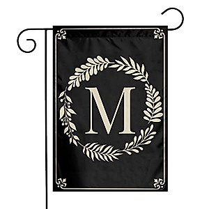 Monogram M Garden Flag Double Sided Outdoor Wreath Letter Black Garden Yard Banner Decoration Size 12"X18"