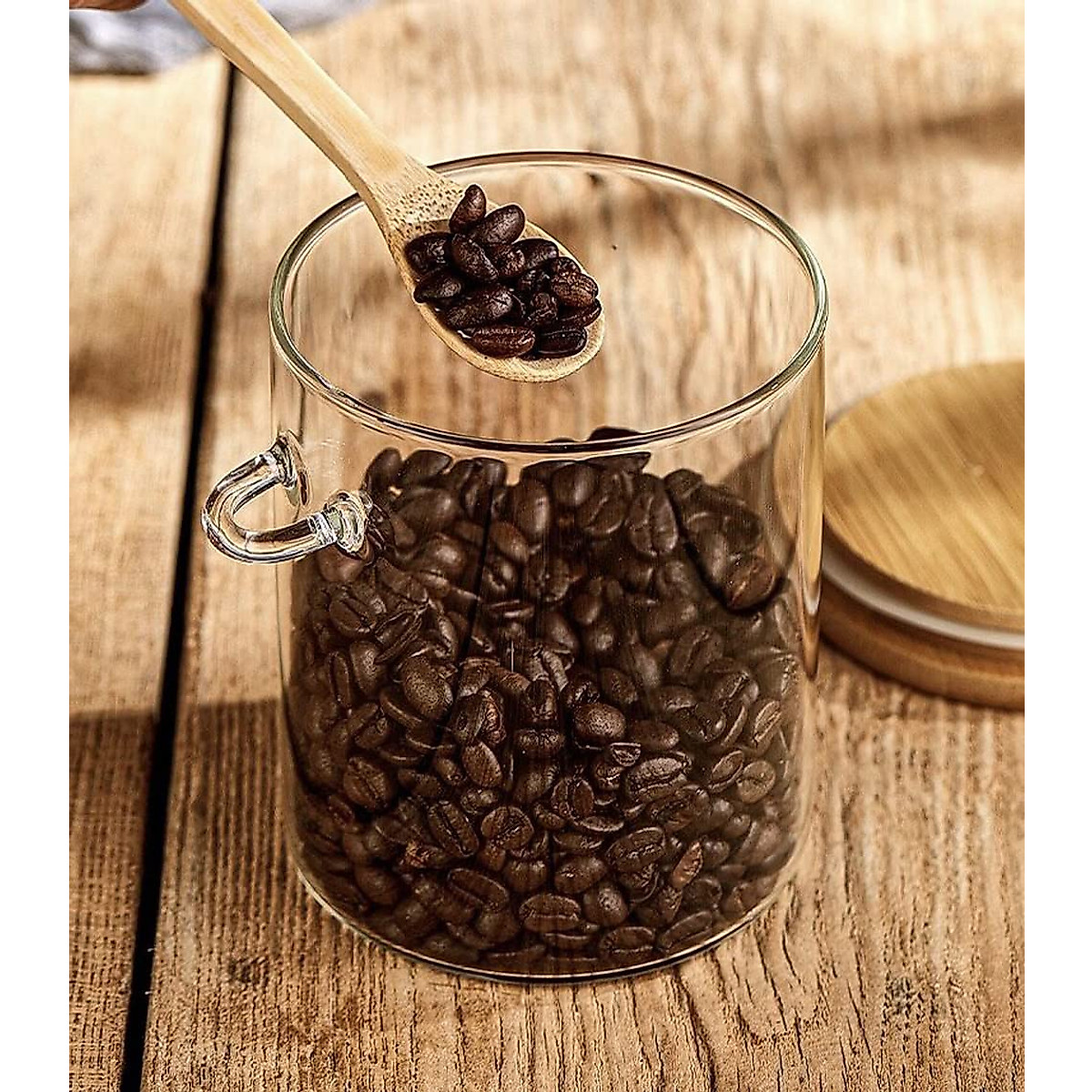 2 Pcs 18.5Oz,Glass Jar Containers with Bamboo Airtight Lid & Spoon,Stackable Glass Food Storage Canisters Set Kitchen Organization Jars for Candy Spice Sugar Coffee Nuts(2)